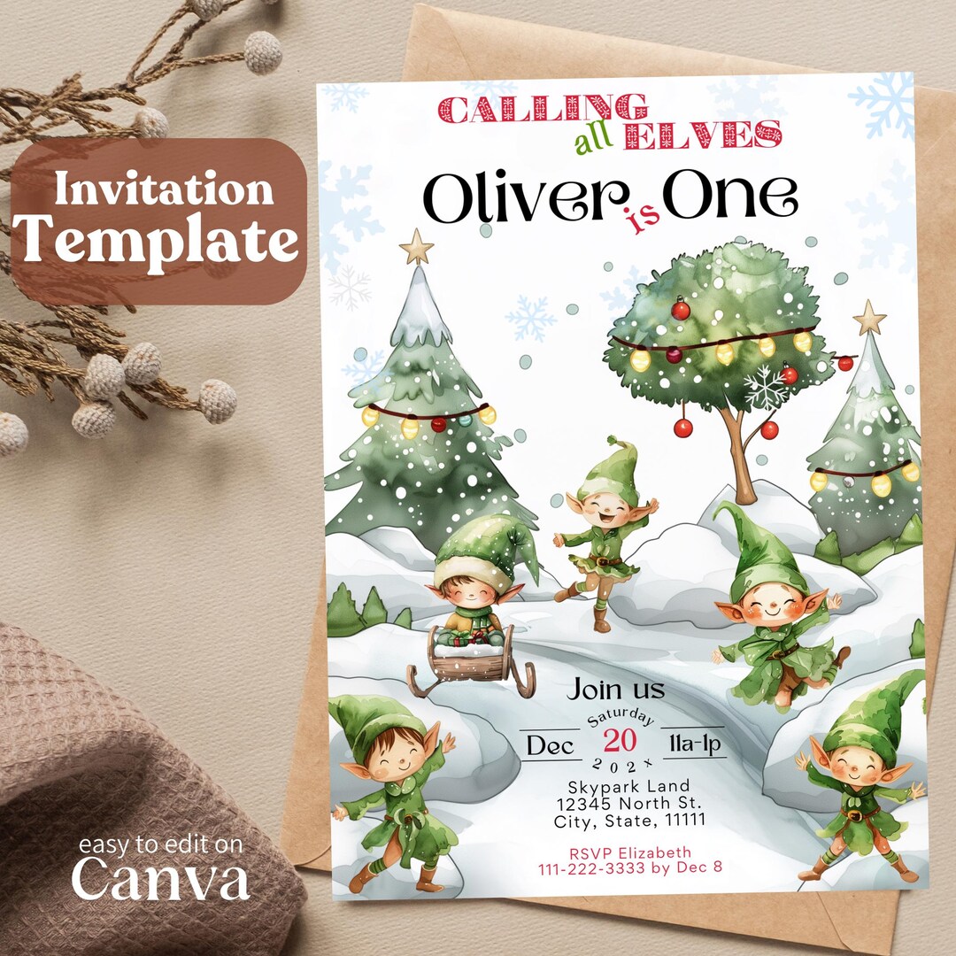 Calling All Elves Editable Kids Birthday Invitation, 5x7 Card, Elf ...
