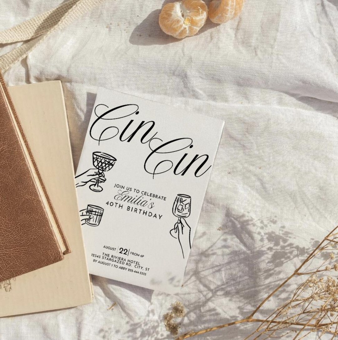 Cin Cin Birthday Invitation,5x7 Digital Template, Elegant Hand Drawn ...