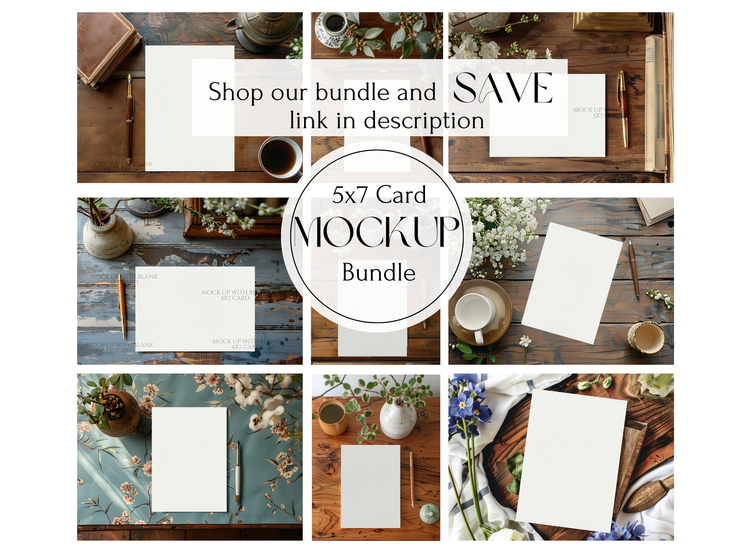 Greeting Card Blank Template Mockup, Rustic Study, Cottage Core, Flat ...