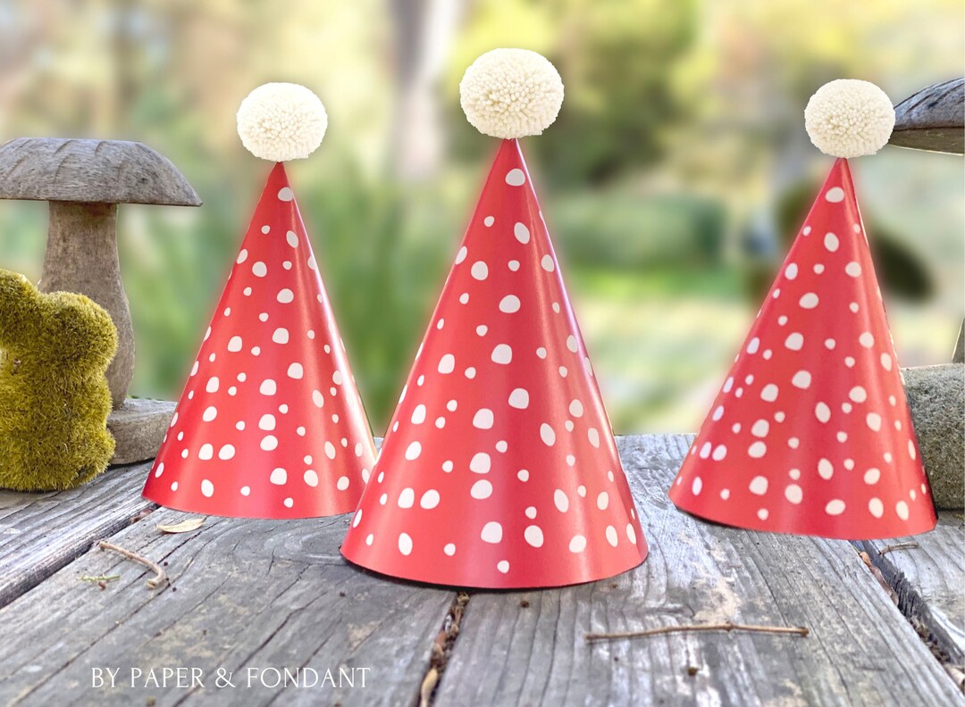 Printable Toadstool Pattern Paper Party Hats, Mushroom Theme Birthday ...