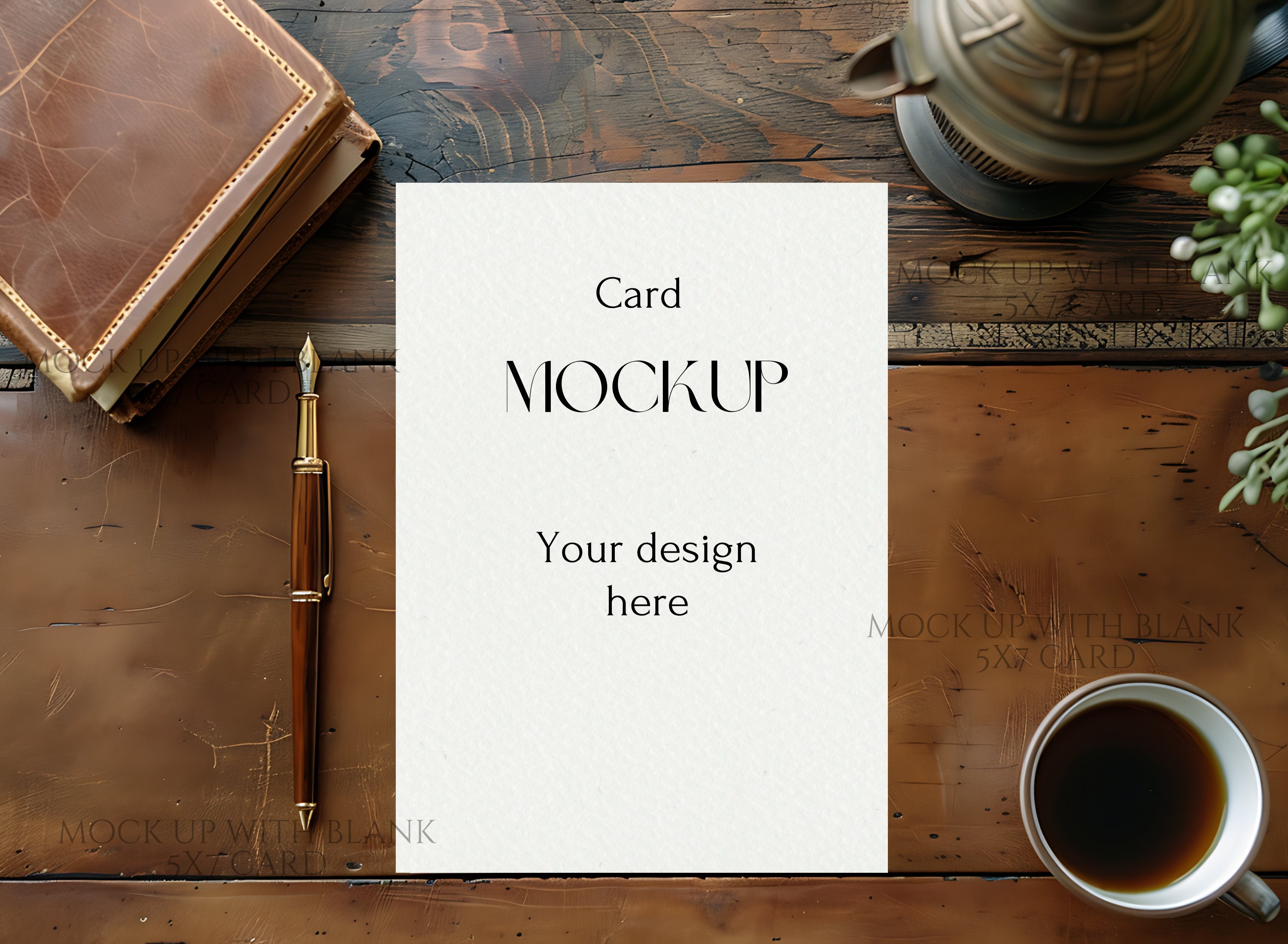 Greeting Card Blank Template Mockup, Rustic Study, Cottage Core, Flat ...