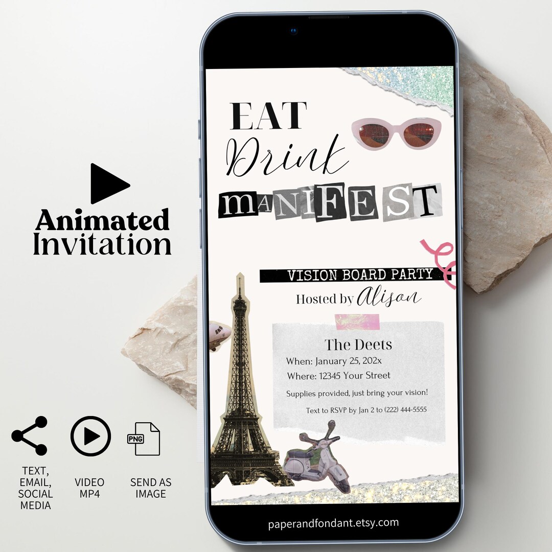 Animated Vision Board Party Invitation, Manifestation Party Evite, New Year Goals Gathering ...