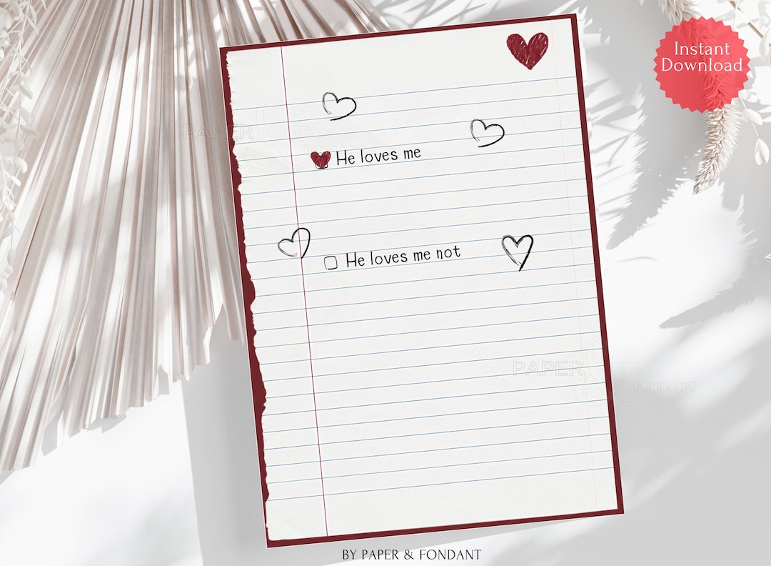 Crush Classroom Note Greeting Card for Her/him, He Loves Me, High ...