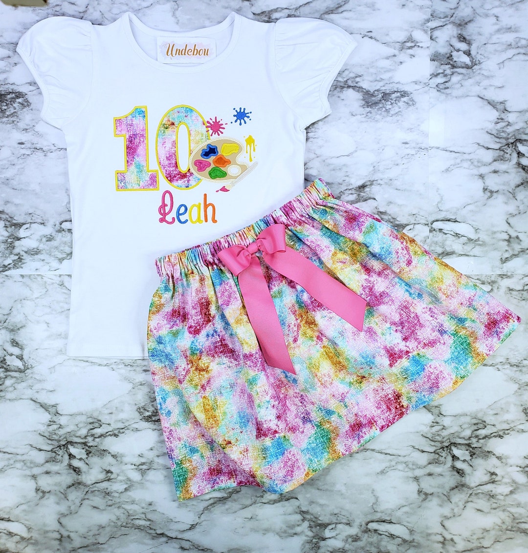 Paint Print Birthday Shirt N' Skirt Set/girls Paint Party Outfit/paint ...