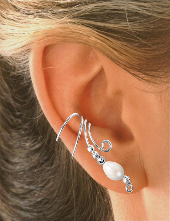 Ear Charms® Genuine Freshwater Pearl Long Wave™ Ear Cuff | Etsy