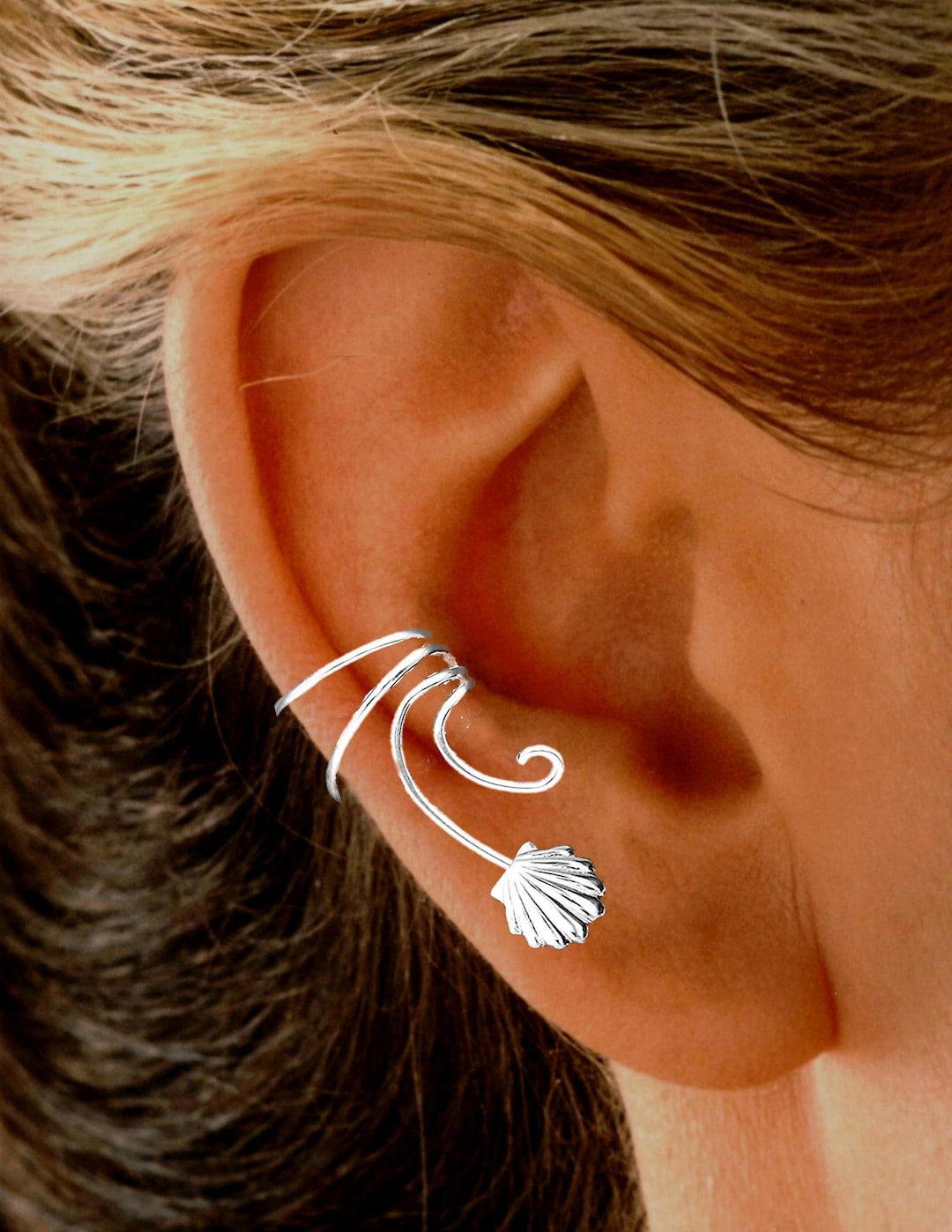 Swirl Sea Shell Wave™ Ear Cuffnon-pierced Earring in Solid Sterling ...