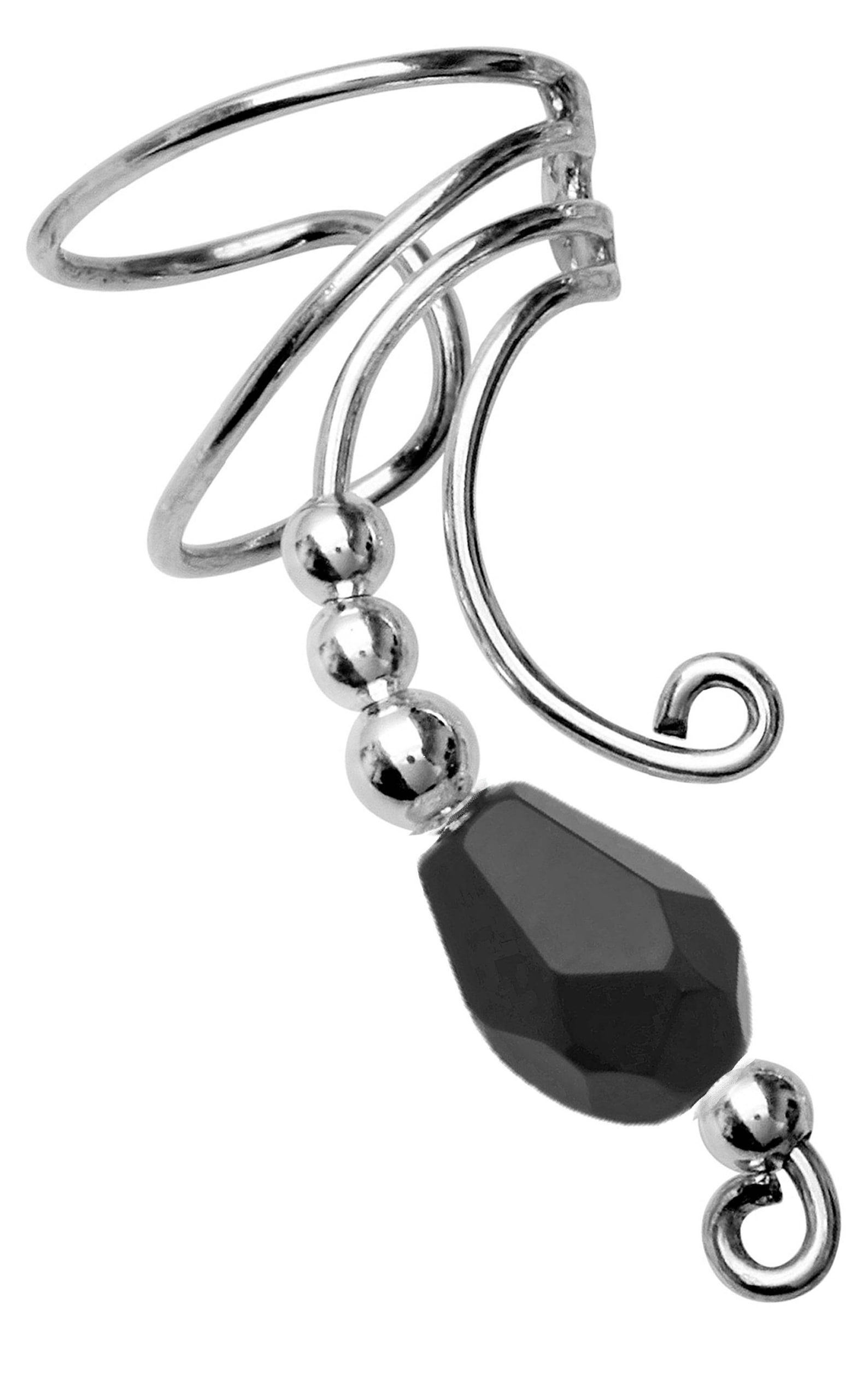 Ear Charms® Long Wave Ear Cuff Black Crystal Briolette Non-pierced ...