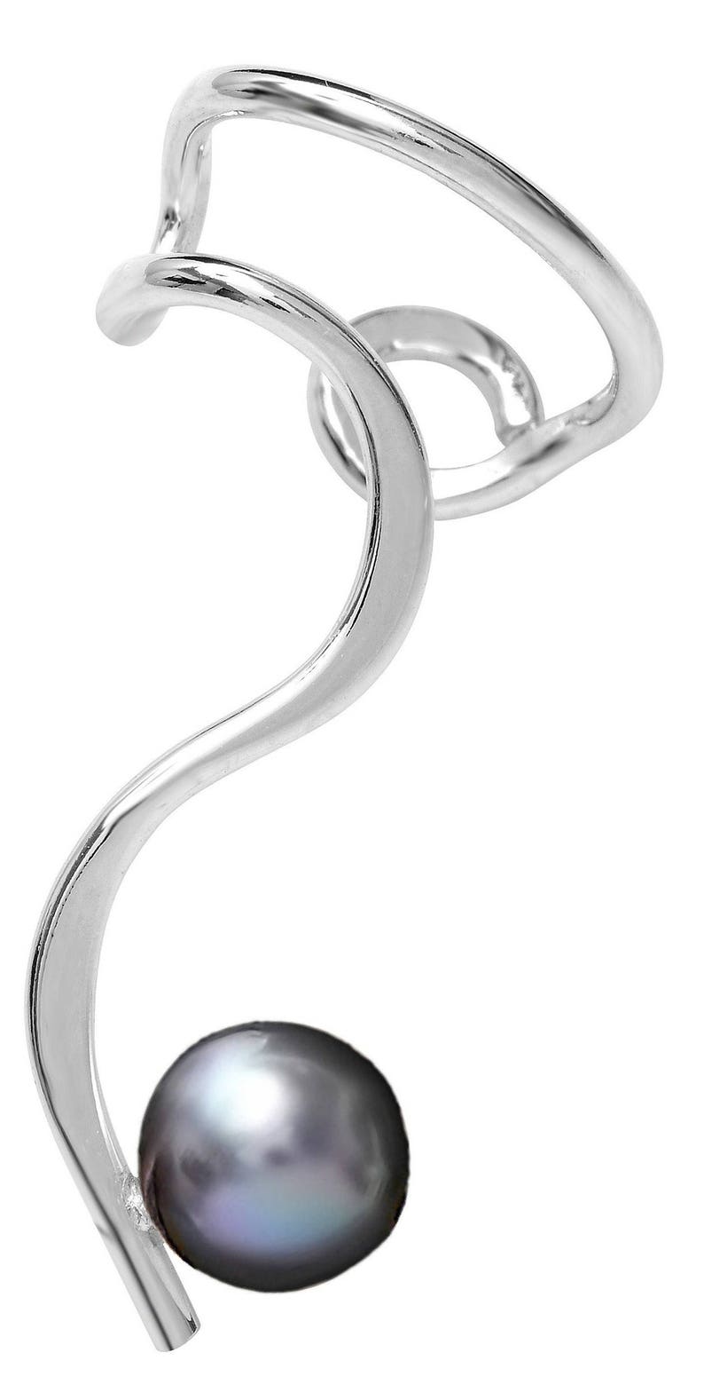 Ear Charms "one-liner"™ Ear Cuff Wrap Earrings Genuine Black Cultured ...