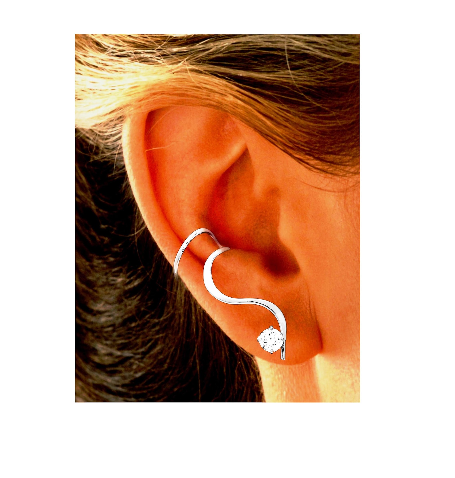 Ear Charms® Non-pierced "one-liner"™ Ear Cuff Earring With Large CZ ...