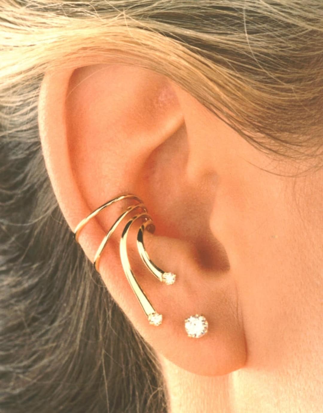 Ear Charms® Classic Double CZ Wave Ear Cuff Non-pierced Earring Wraps ...