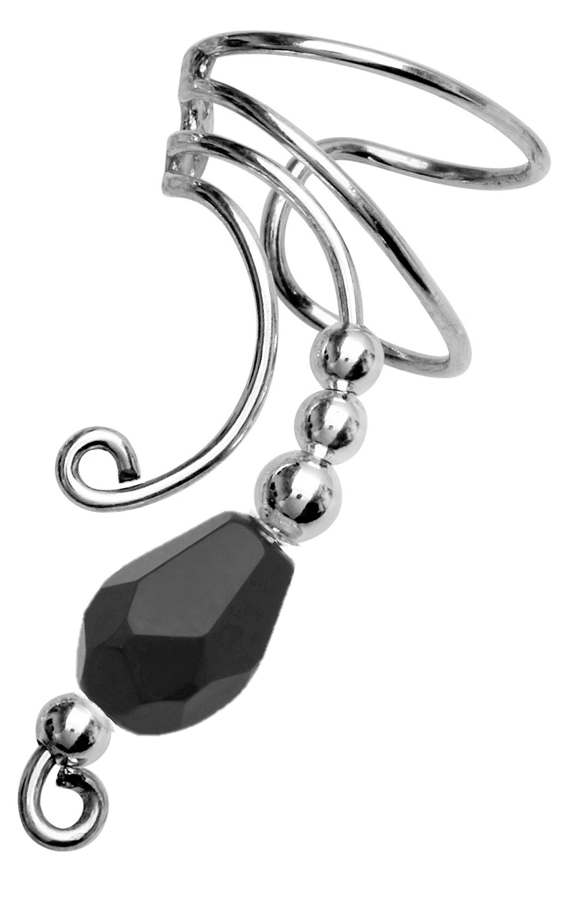 Ear Charms® Long Wave Ear Cuff Black Crystal Briolette Non-pierced ...