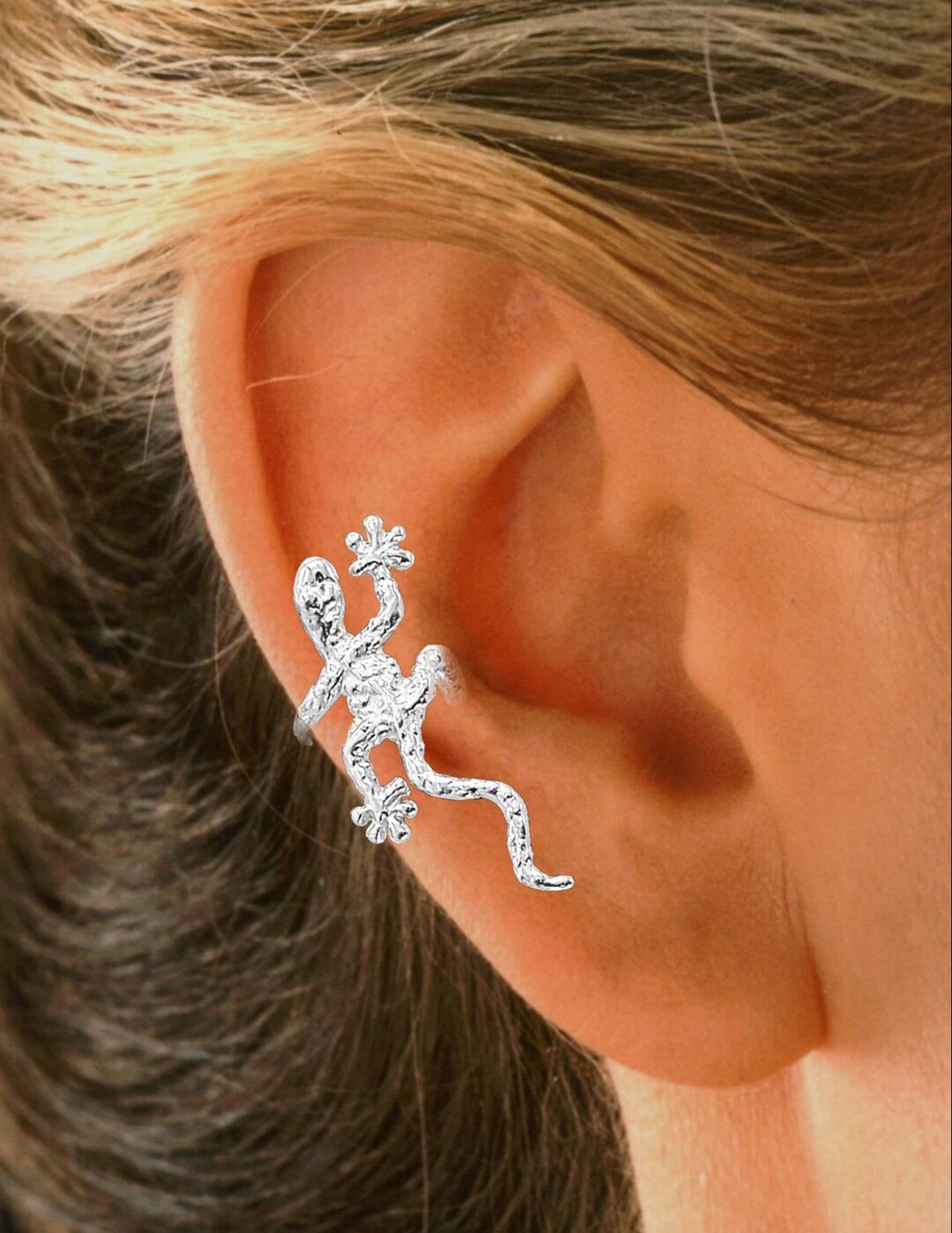 Ear Charms® Non-pierced Ear Cuff 'art Gecko' Hand Crafted in Solid ...