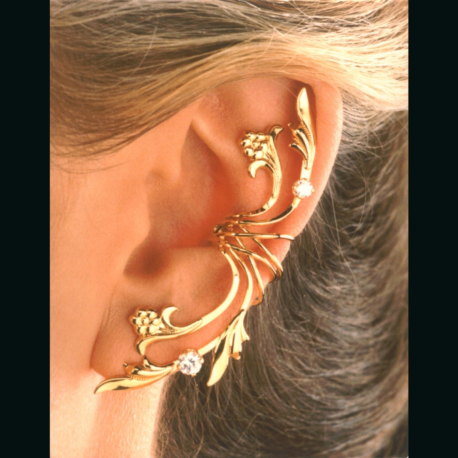Fleur De Lei..full Ear Cuff Leaves Flowers & Czs Solid 925 - Etsy