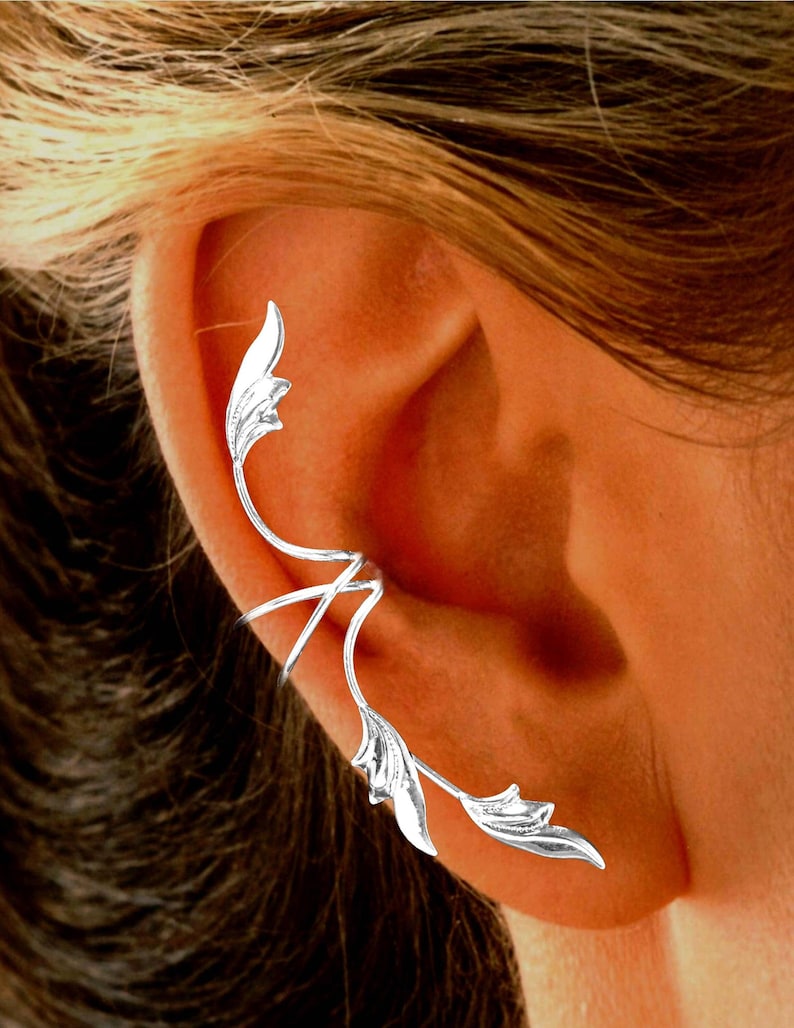 Sterling Silver Leaf Ear Cuff, Non-pierced Full Ear Wrap - Etsy