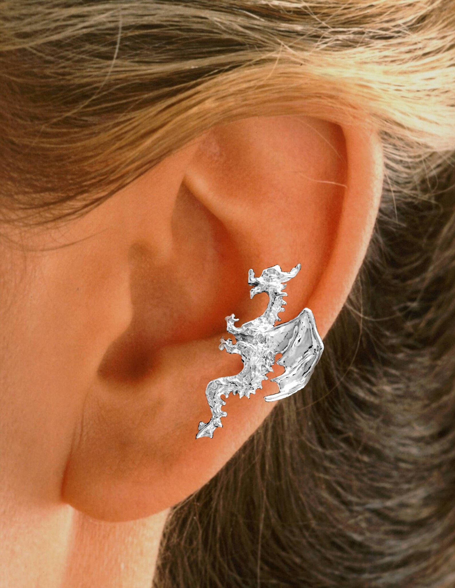 Sterling Silver Dragon Ear Cuff: No Piercing Unisex Earring - Etsy