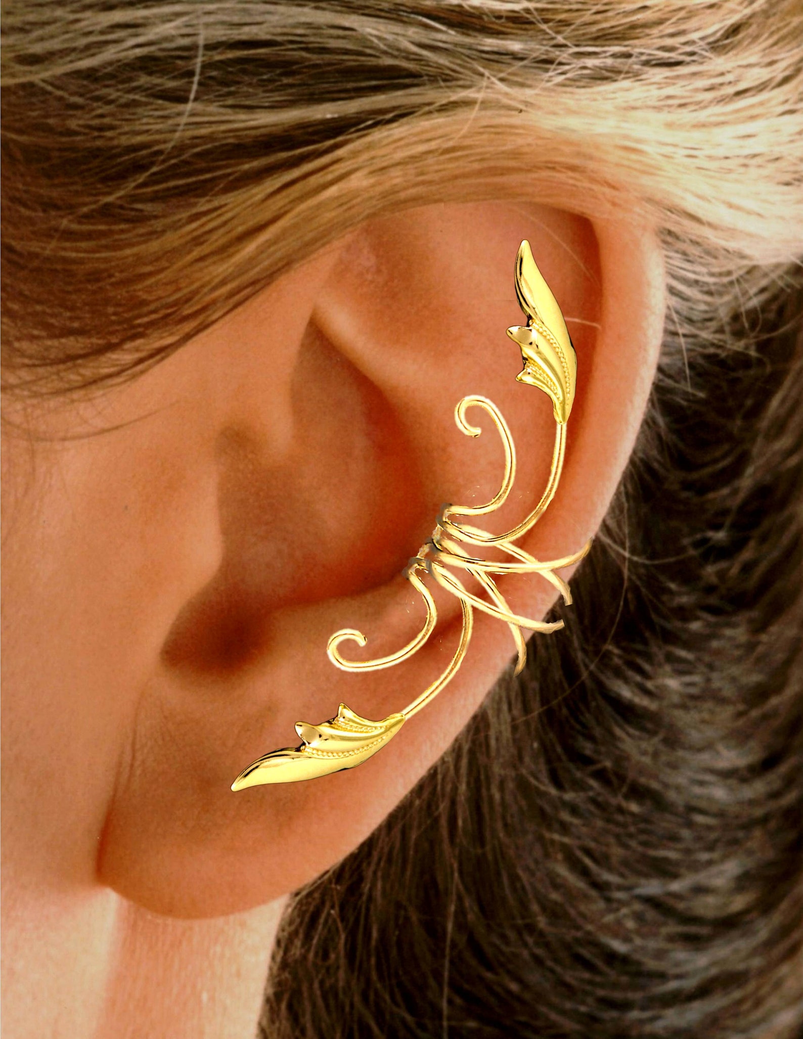 Ear Charms® Delicate Leaf Ear Cuff Non-pierced 2 Pc SINGLE Full Ear ...