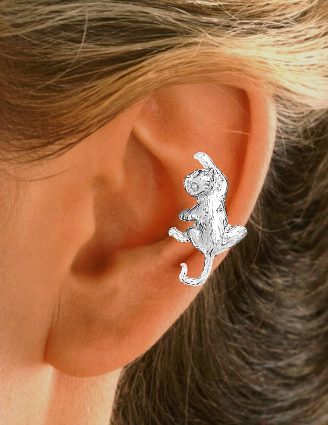Climbing Cat Ear Cuff Non-pierced Cartilage Wrap Earring Reversible ...