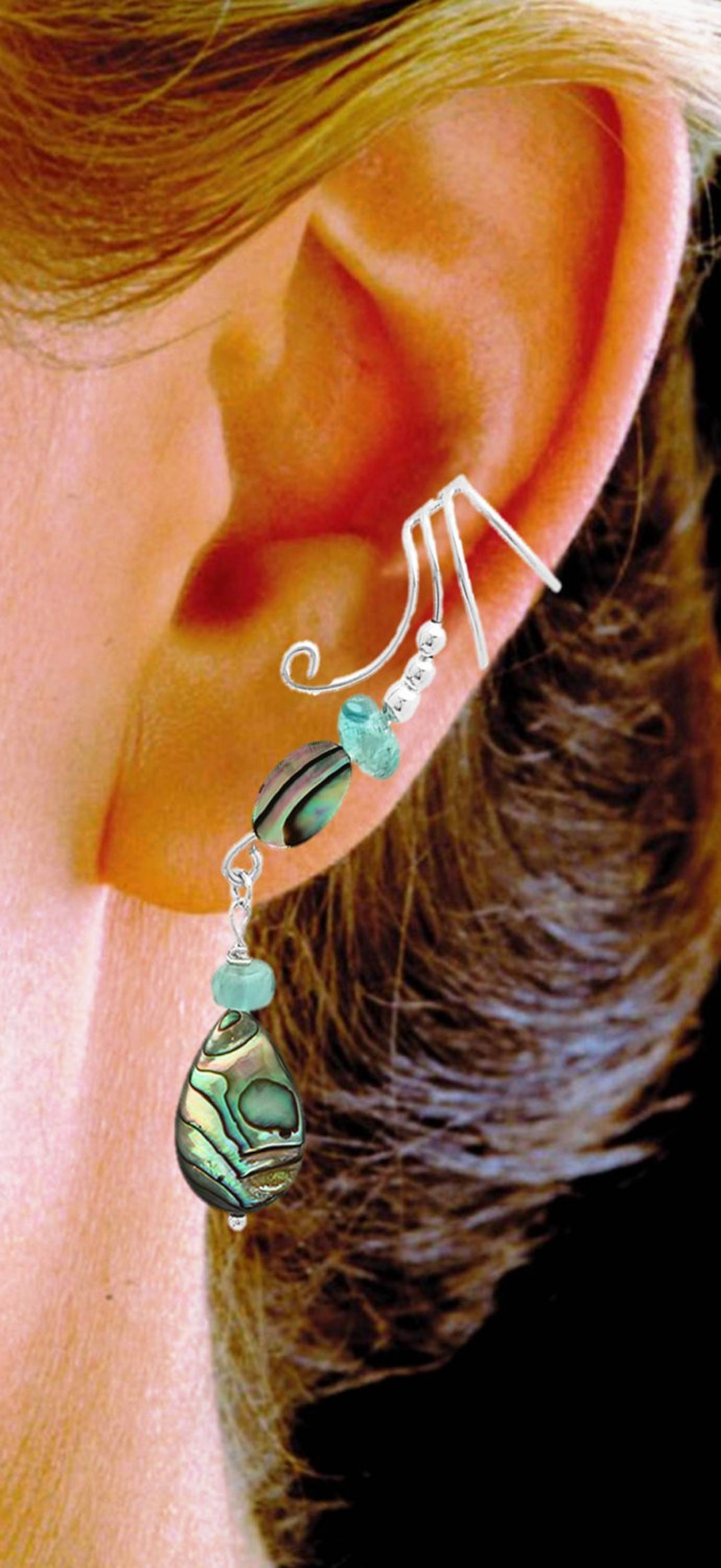 Ear Cuff Ear Wrap With Genuine Apatite & Abalone Mother of Pearl 1 ...