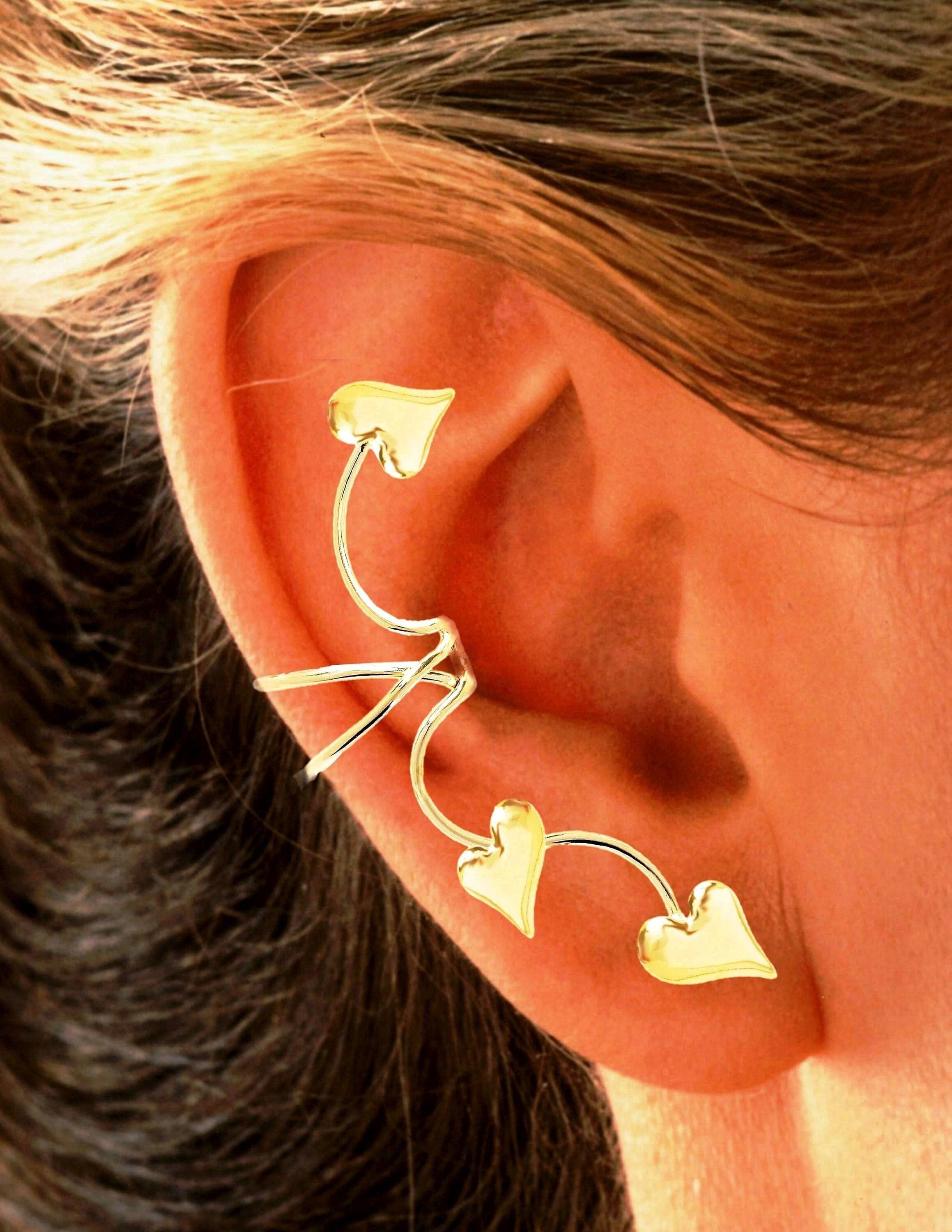Ear Charms 'full-ear' Triple Puffy Heart Ear Cuff - Etsy