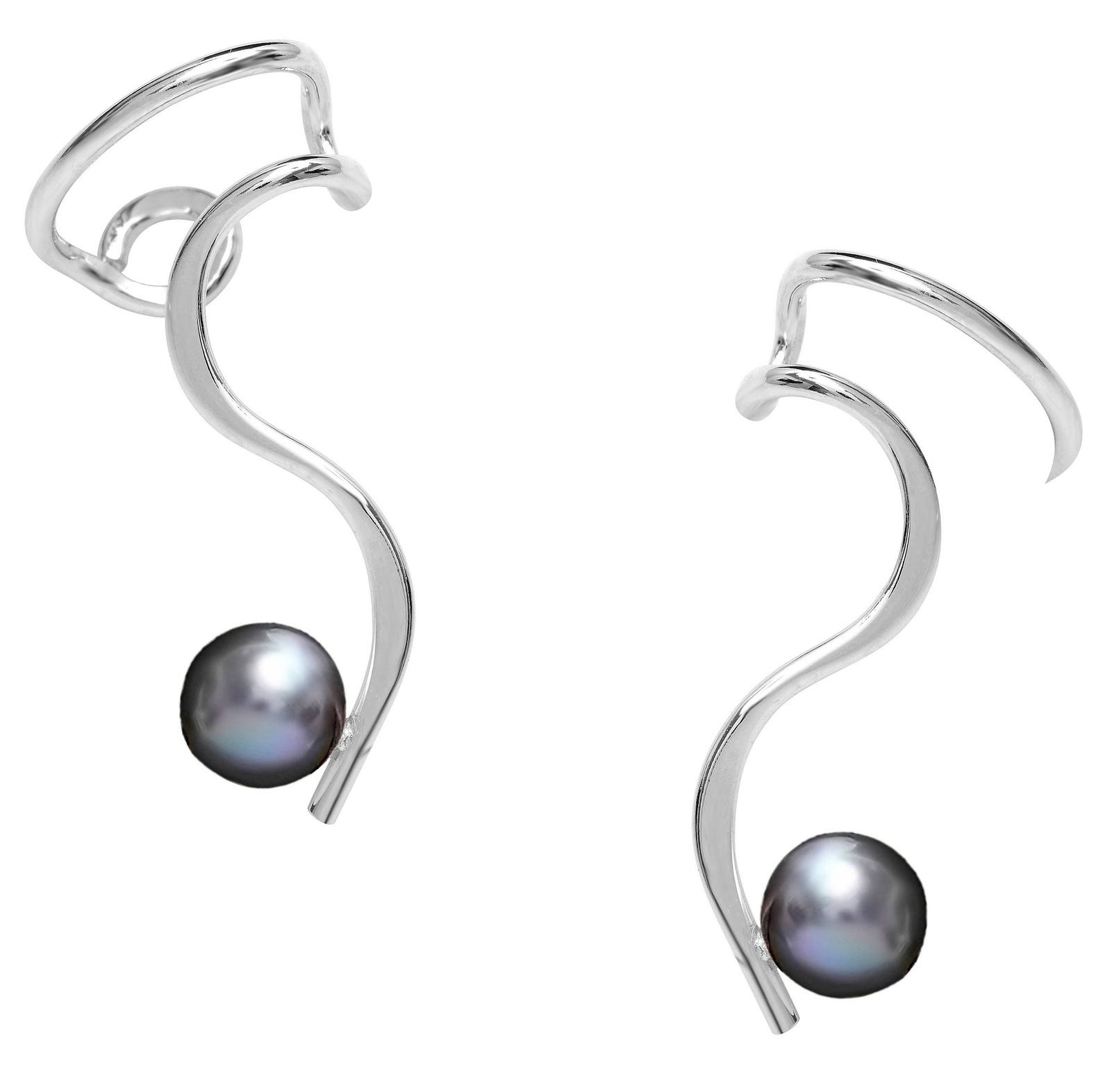 Ear Charms "one-liner"™ Ear Cuff Wrap Earrings Genuine Black Cultured ...