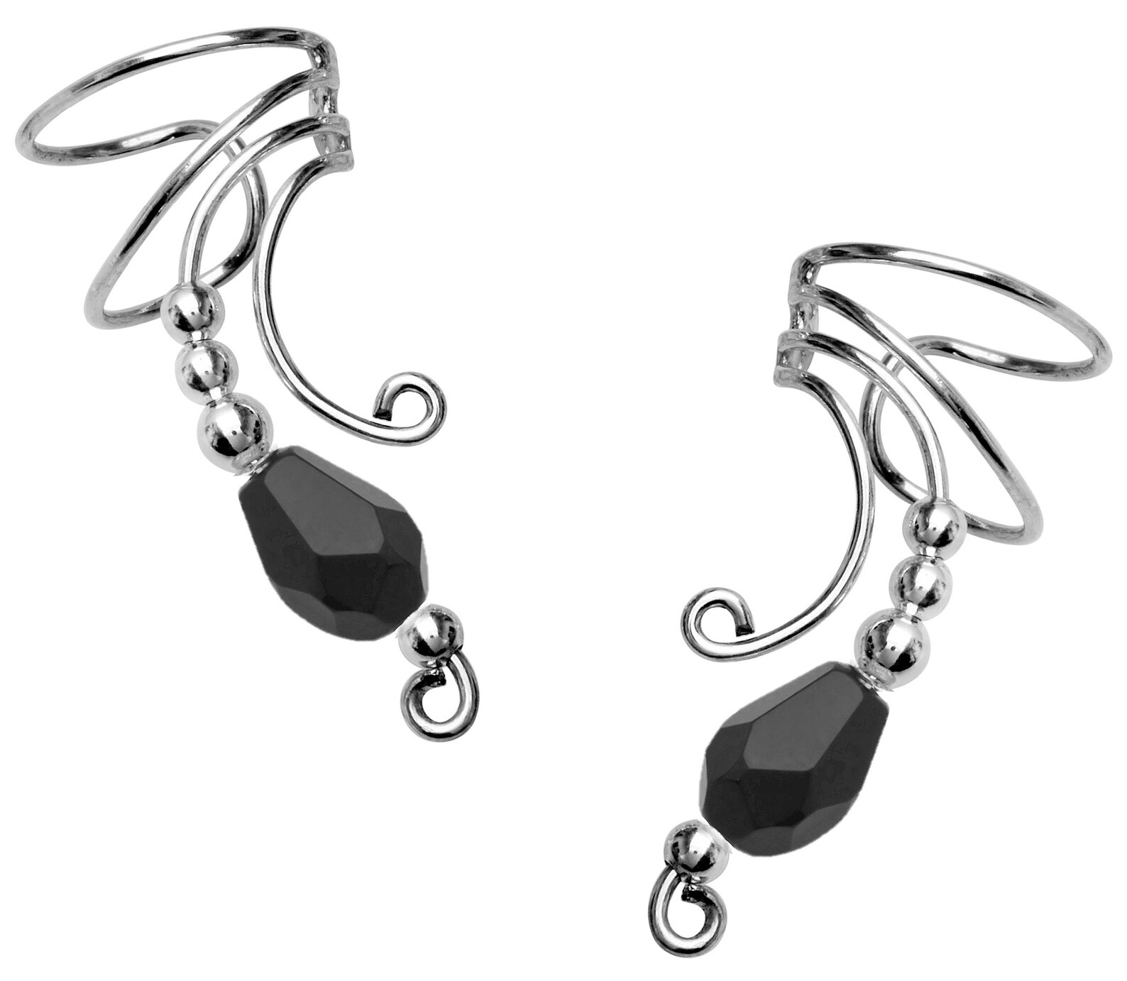 Ear Charms® Long Wave Ear Cuff Black Crystal Briolette Non-pierced ...