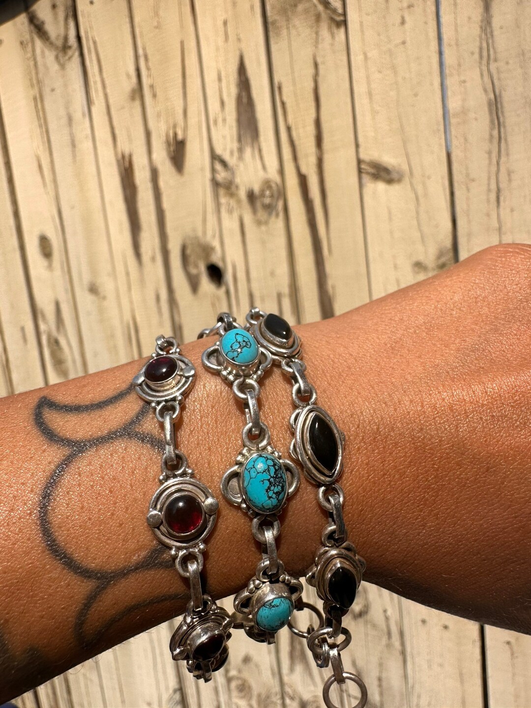 Vintage Dead Stock Gemstone Sterling Silver Link Bracelets - Etsy