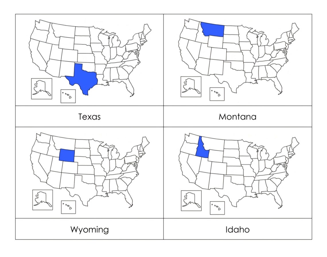 Montessori 3 Part Cards- USA - Etsy