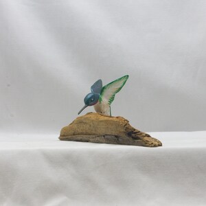 Ruby Throated Hummingbird Sitting. Handcrafted, Carved Wooden Bird ...