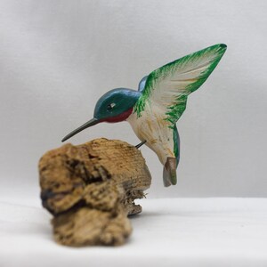 Ruby Throated Hummingbird Sitting. Handcrafted, Carved Wooden Bird ...
