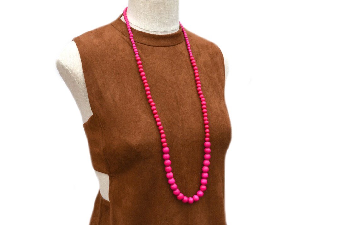 Long Hot Pink Beaded Necklace / Long Hot Pink Bead Necklace / Dark Pink ...