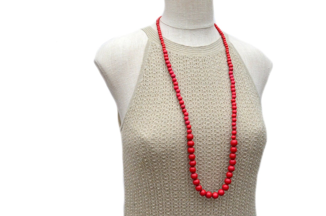 Long Red Necklace / Long Red Beaded Necklace / Long Beaded Necklace ...