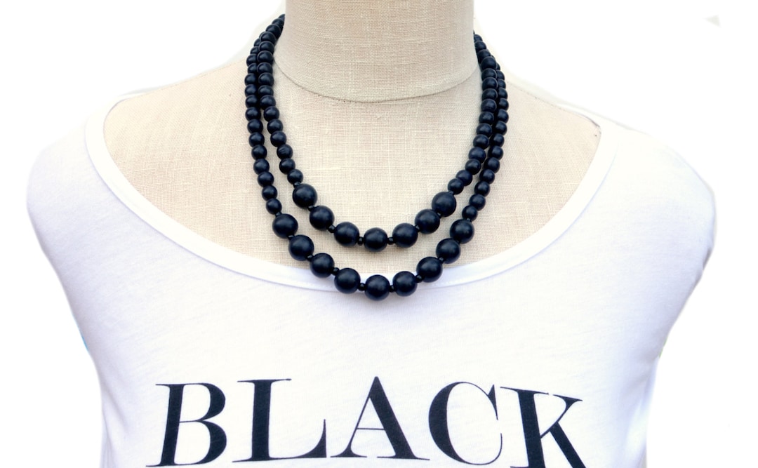 Black Wood Bead Necklace: Two-strand Statement Jewelry - Etsy