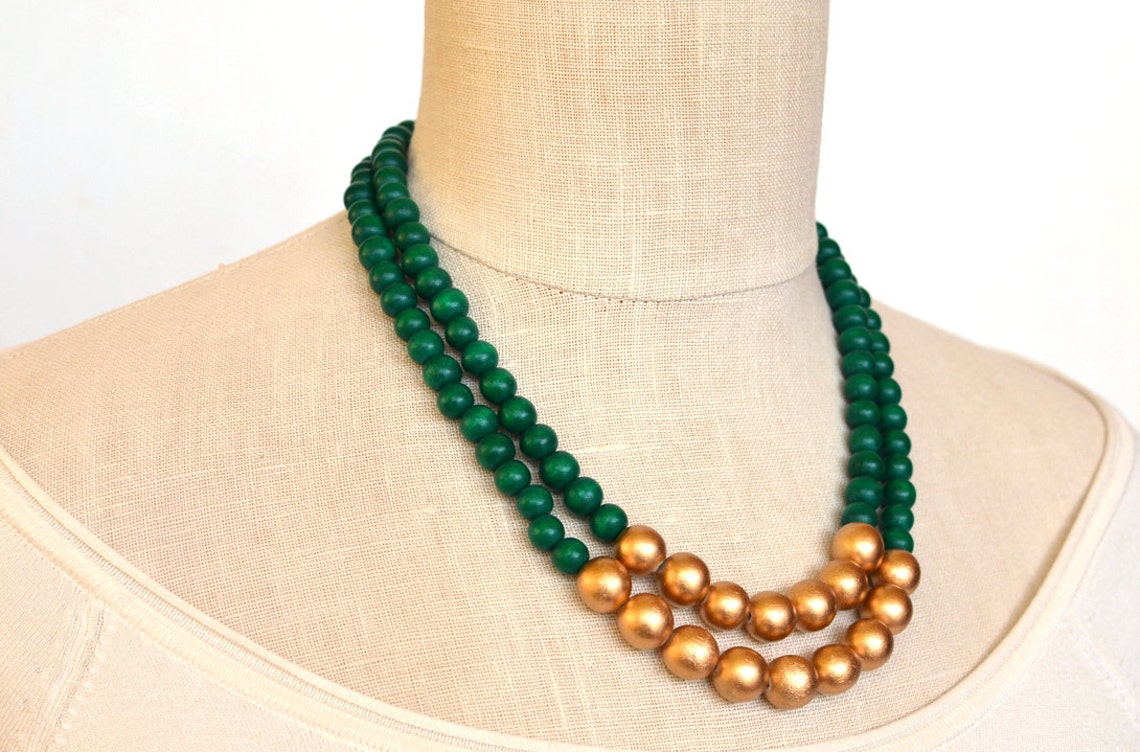 Green Beaded Necklace / Green Statement Necklace / Green and - Etsy