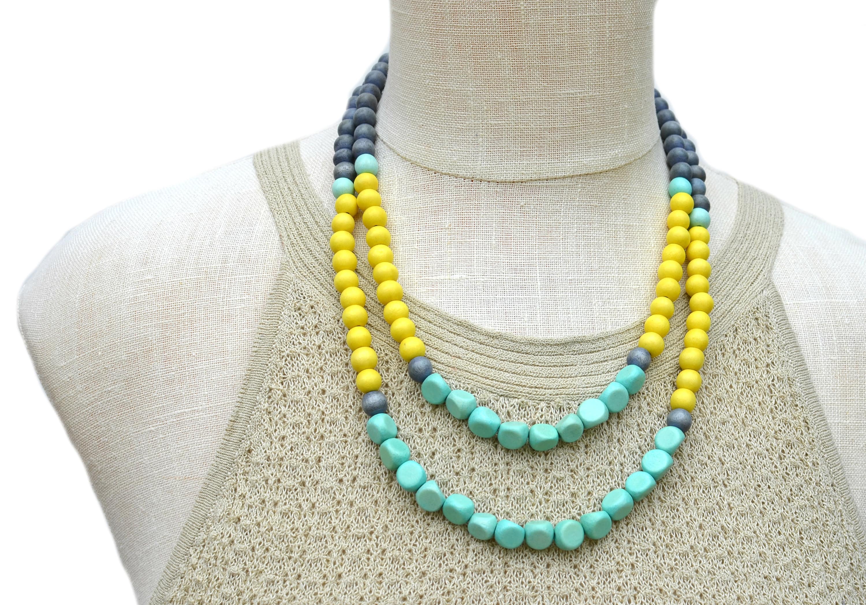 Colorful beaded necklace / yellow gray and mint necklace / | Etsy