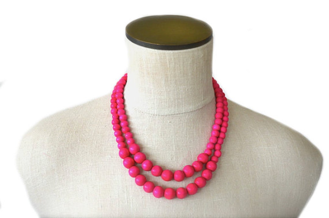 2 Strand Hot Pink Necklace / Bright Pink Necklace / Magenta Necklace ...