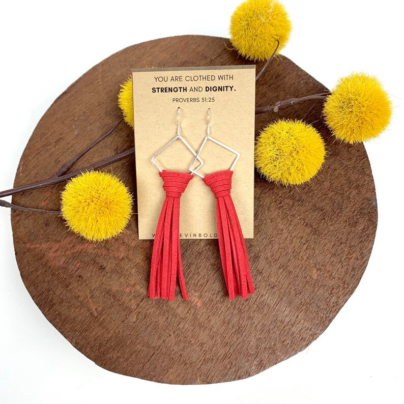 Red leather earrings / red dangle earrings / suede tassel | Etsy