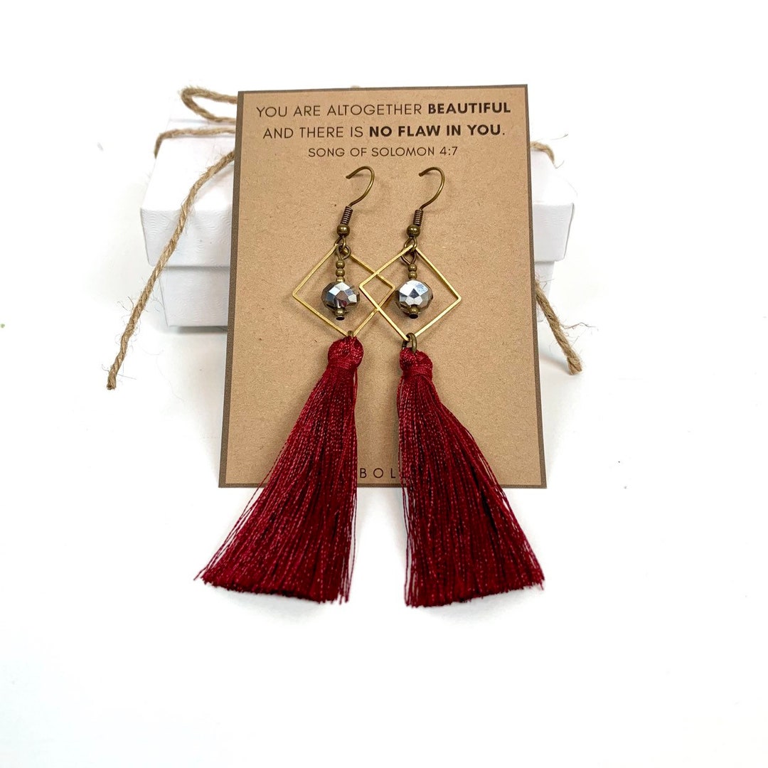 Burgundy Earrings / Tassel Earrings / Maroon Earrings / Wine Earrings ...