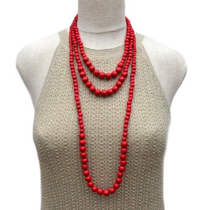 Long Red Necklace / Long Red Beaded Necklace / Long Beaded Necklace ...
