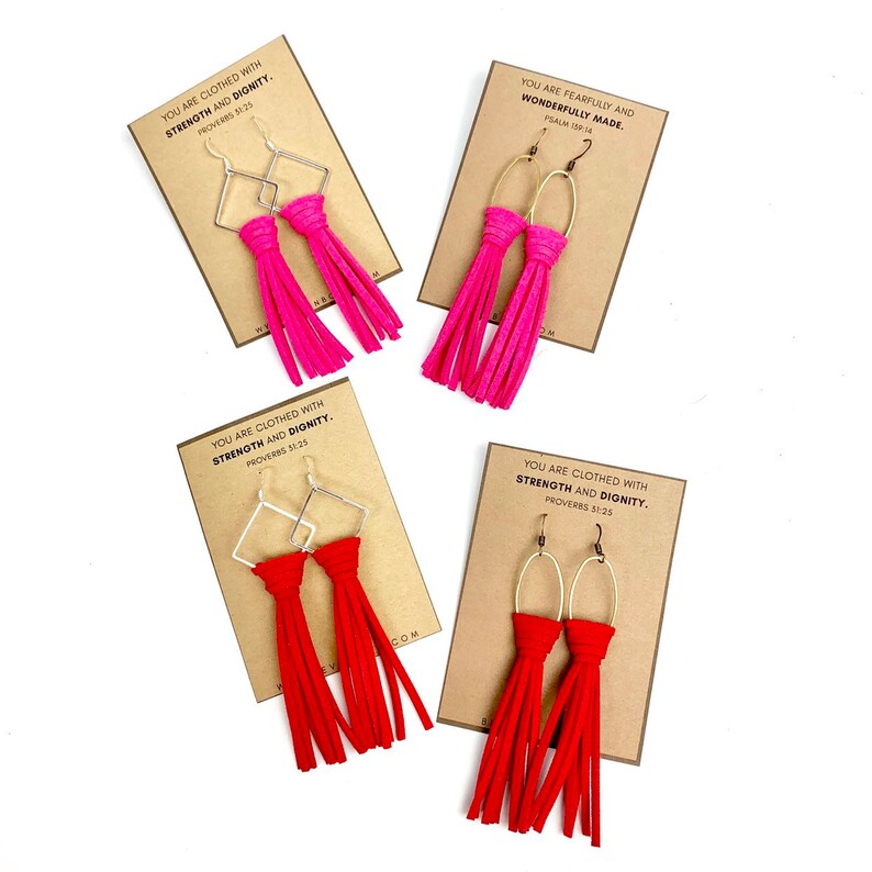 Red leather earrings / red dangle earrings / suede tassel | Etsy