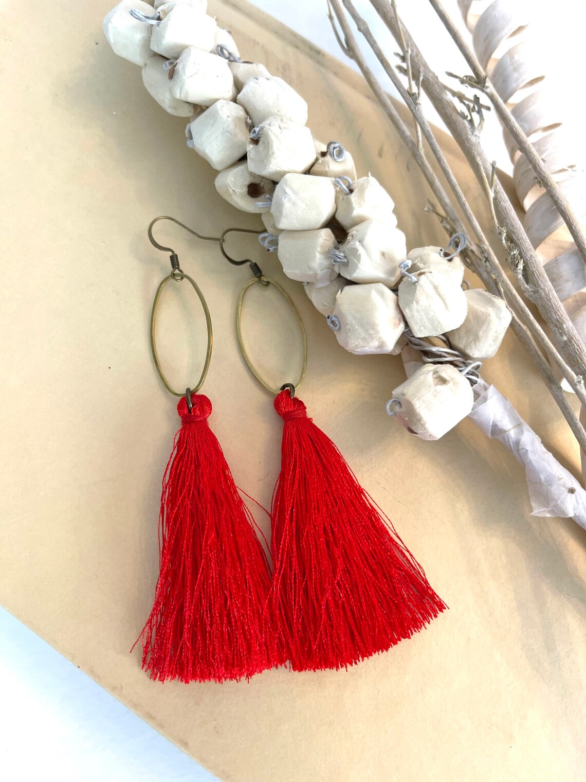Red Tassel Earrings / Long Red Earrings / Bright Red Silk - Etsy