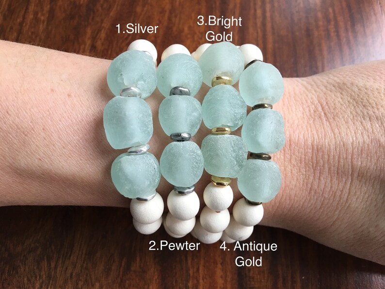 Sea Glass and Wood "maya" Bracelet - Etsy