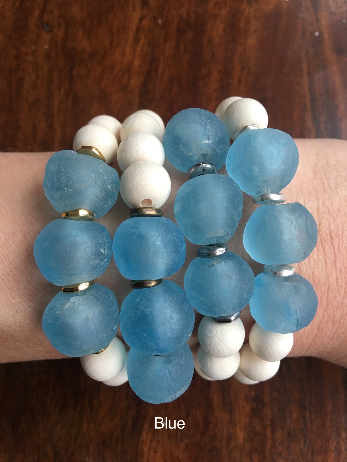 Sea Glass and Wood "maya" Bracelet - Etsy