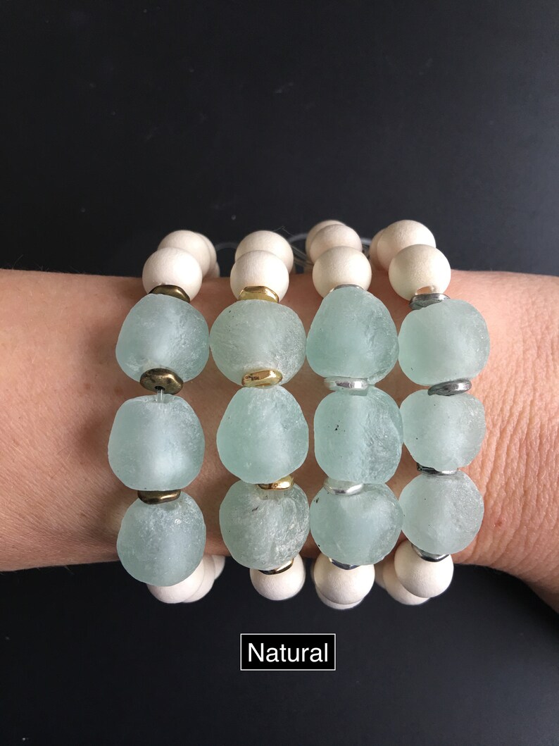 Sea Glass and Wood "maya" Bracelet - Etsy