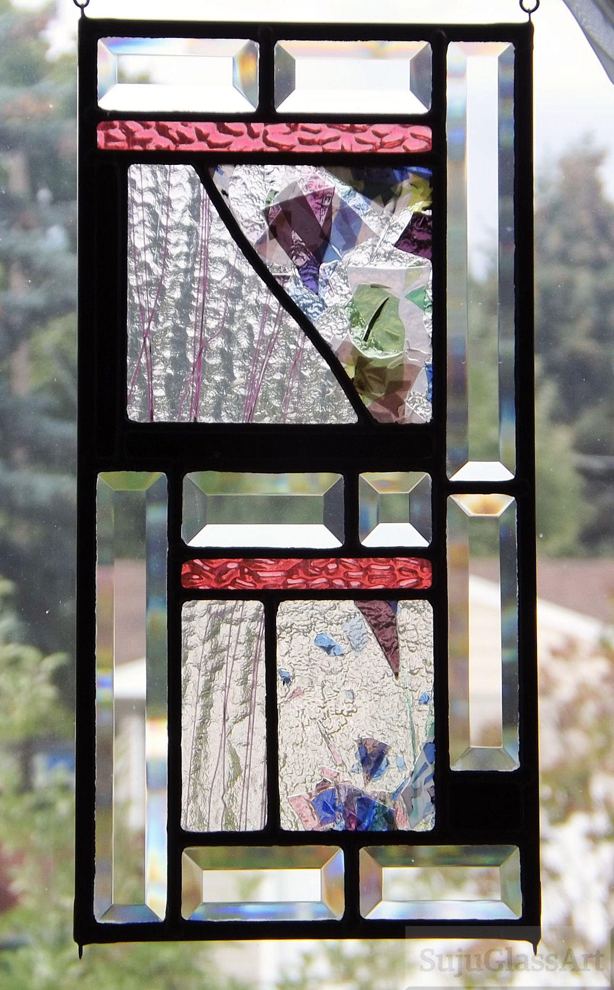 Beautiful Confetti Stained Glass Panel Confetti Pink Stringer Abstract Black Pink Purple Green