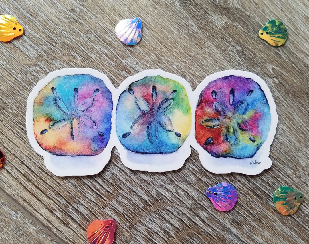 Rainbow Sand Dollar Decal: Weatherproof Vinyl Sticker, Beachy Mermaid ...