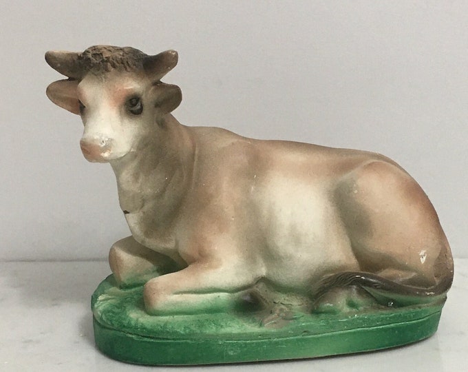 Lg Vintage Chalkware Nativity Cow Statue, Vintage Plaster Cow Figurine ...