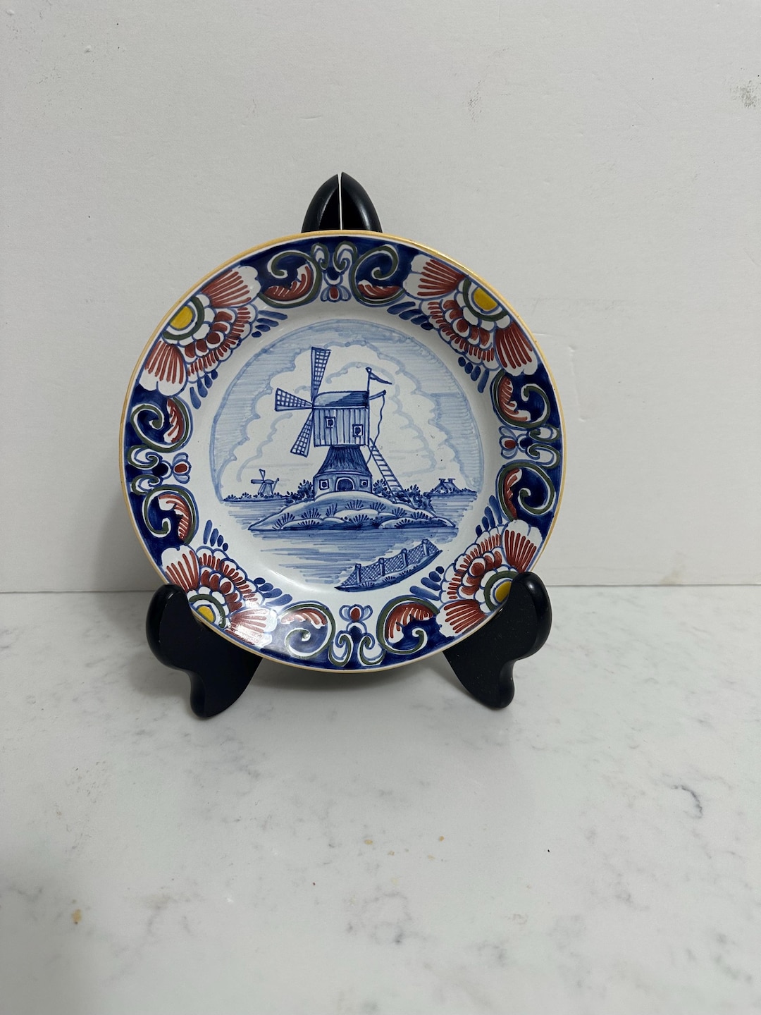 Vintage Delft Workum Pottery Plate With Hand Painted Windmill, Vintage ...