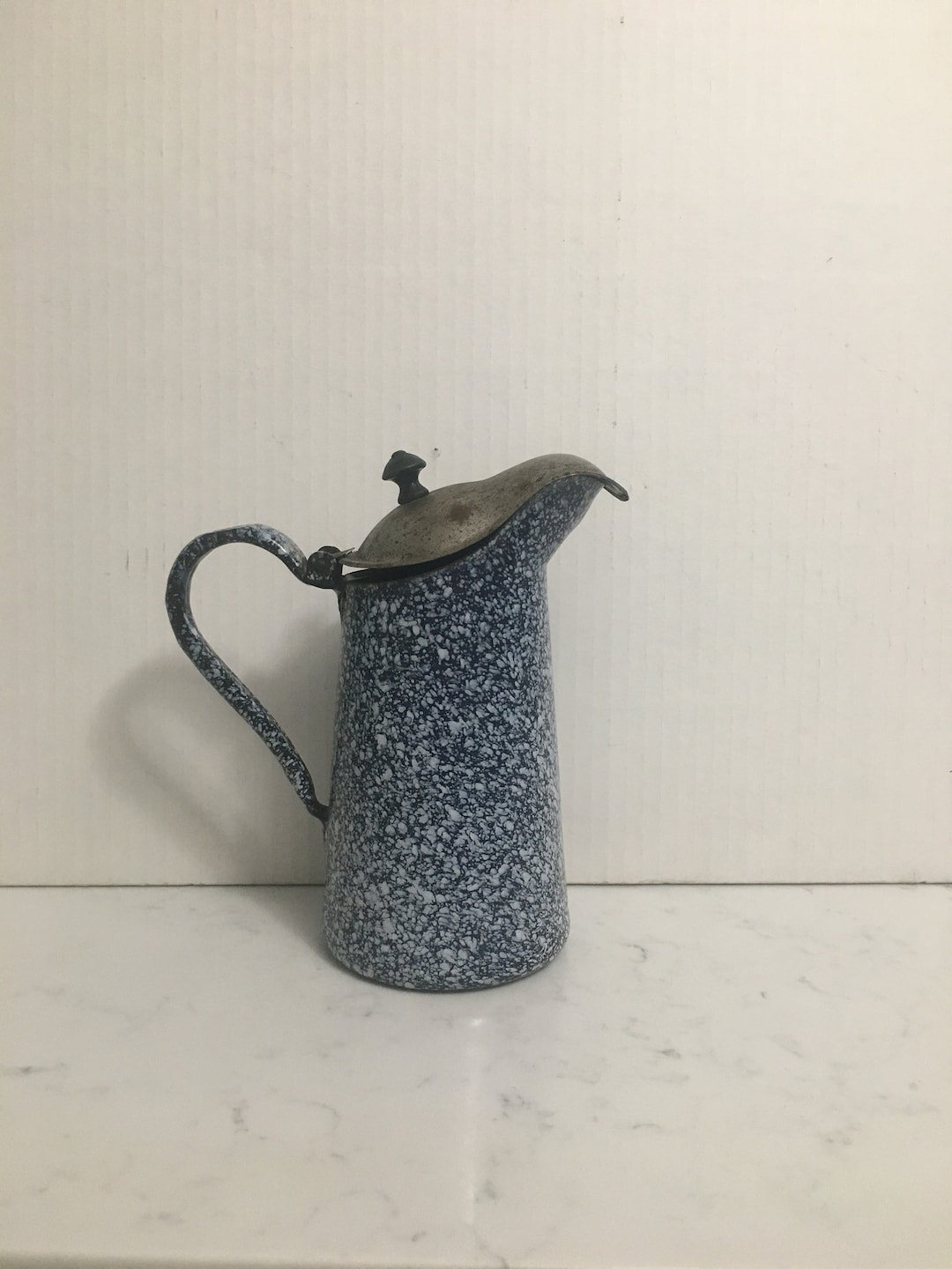 Antique French Enamelware Pitcher With Silver Top, Antique French ...