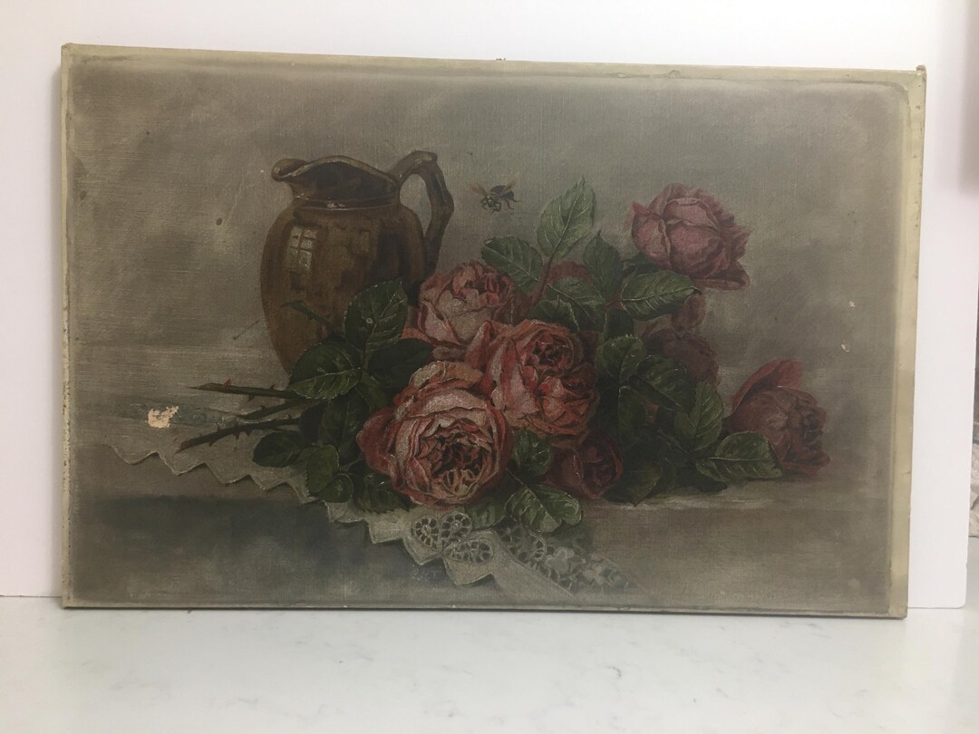 Antique Roses Oil Painting on Canvas, Antique Victorian Cabbage Roses ...