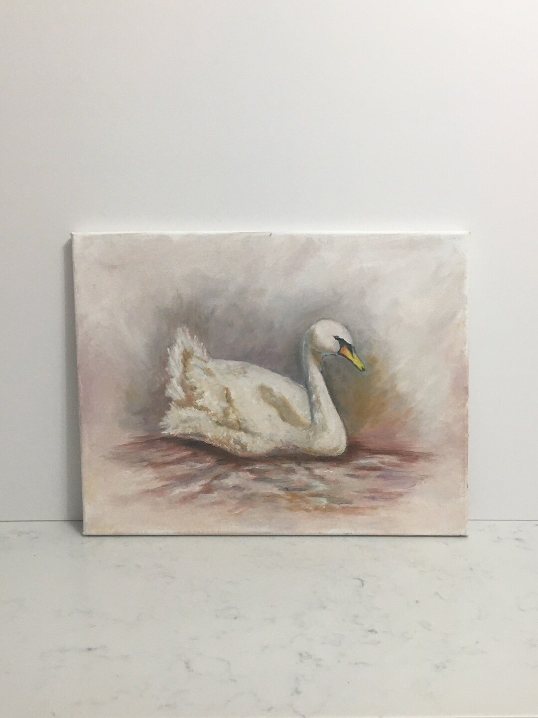 Vintage Swan Oil Painting on Stretched Canvas, Oil on Canvas Painting ...